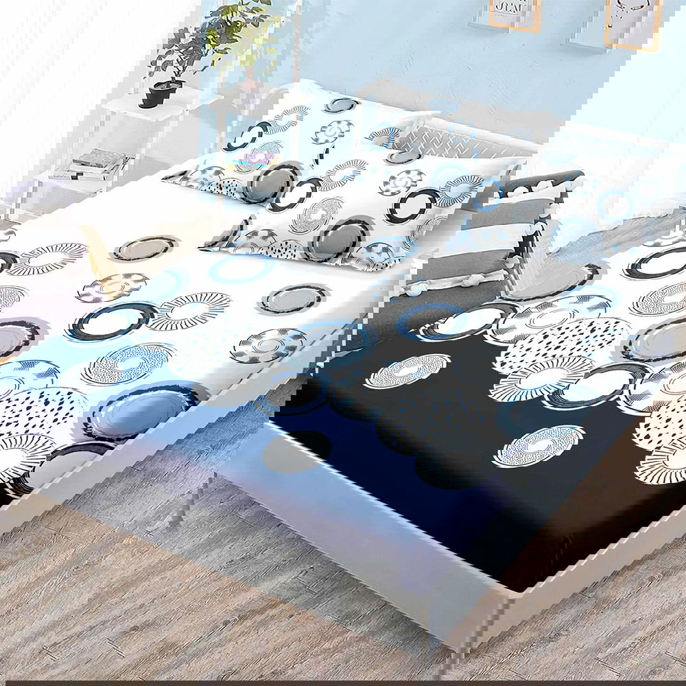 Cearceaf din Finet cu Elastic - 180x200 + 2 Fete Perna - Discuri - CEFM0501