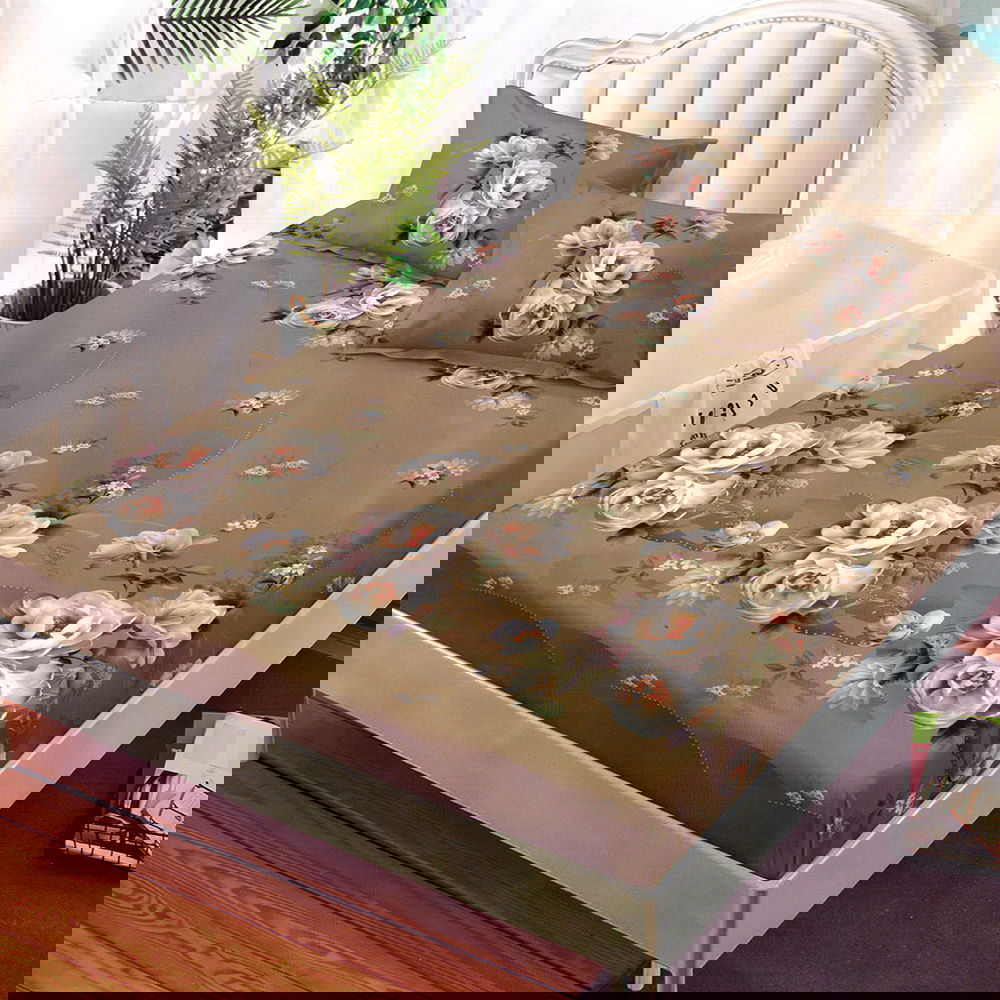 Cearceaf din Finet cu Elastic - 160/180x200 + 2 Fete Perna - Trandafiri ...