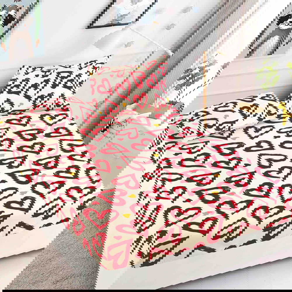 Cearceaf din Finet cu Elastic - 180x200 + 2 Fete Perna - Inimioare ...