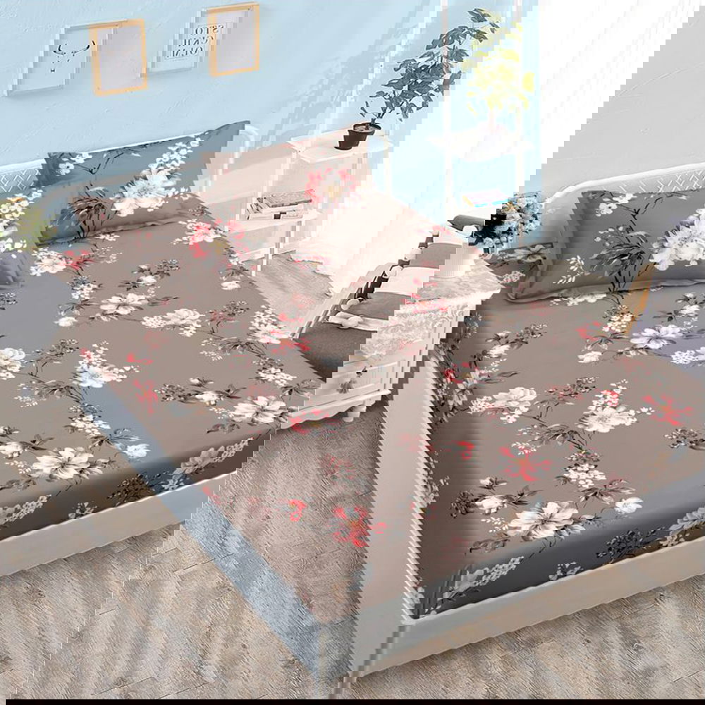 Cearceaf din Finet cu Elastic - 160x200 + 2 Fete Perna - Maro cu Crini ...