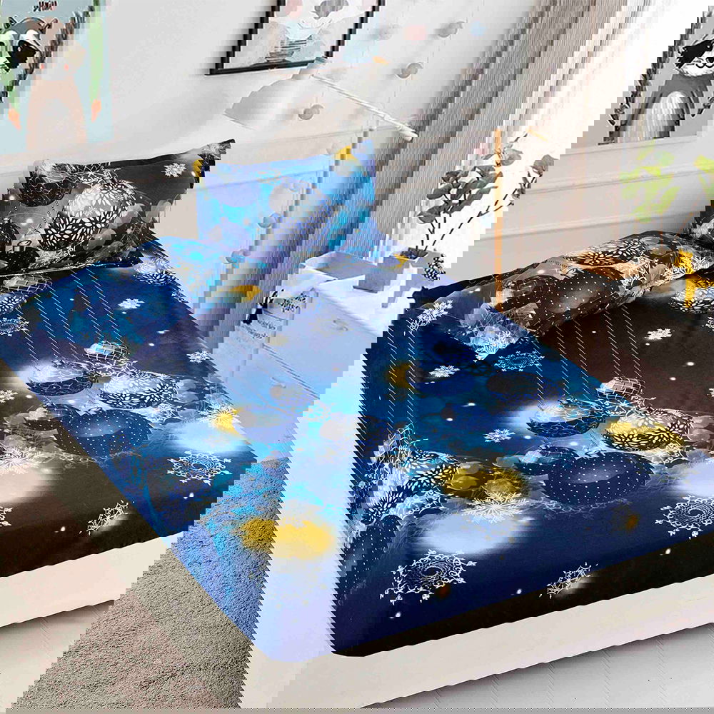 Cearceaf din Finet cu Elastic - 180x200 + 2 Fete Perna - Globuri ...