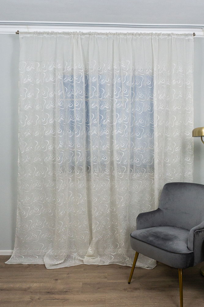 Perdea Alba cu Imprimeu Abstract - 120x245cm cu Rejansa -PDS075_120x245_ATL