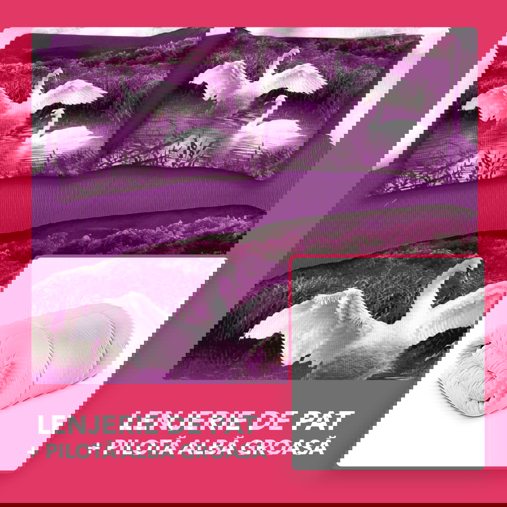 Set CADOU - Lenjerie 4 Piese + Pilota Groasa de Iarna 200x220 cm ...