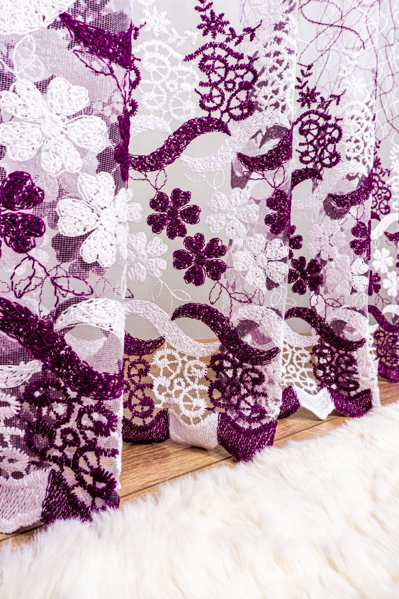 Perdea din Tull cu Flori Brodate Mov 250x245cm cu Rejansa - PERD021B ...