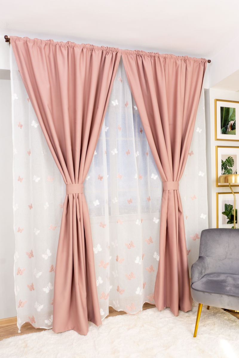 Set Irina - Perdea din In cu Fluturi Roz 300x245cm PERD016B 300x245cm ...