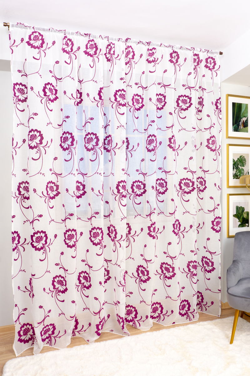 Perdea cu Flori Violet din Catifea - PERD075_PLC