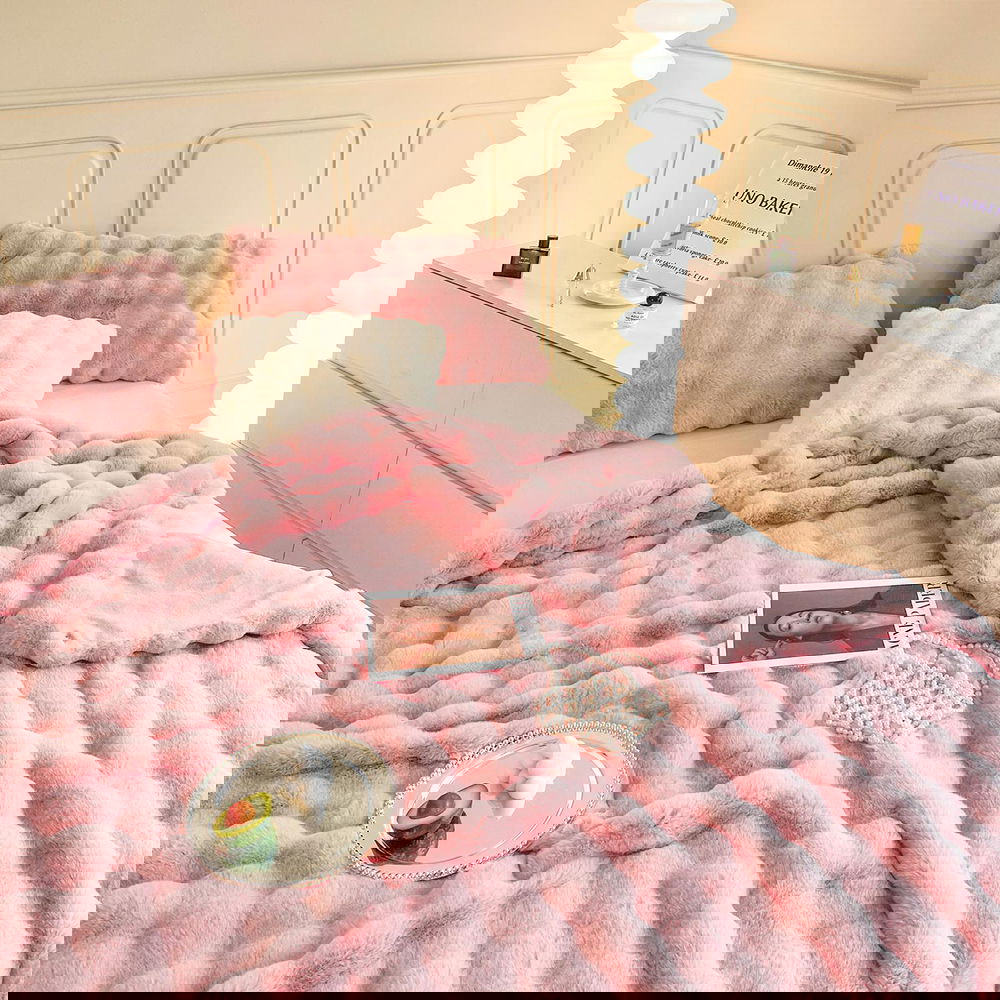 Patura cu Blanita Super Fluffy - Roz Pudra - PPUFS003