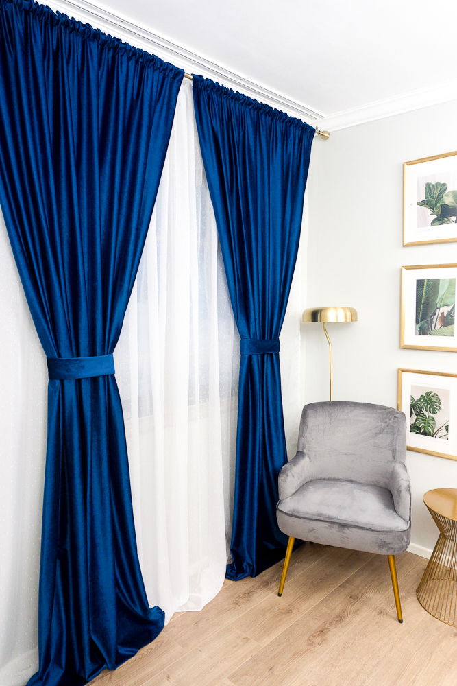 Set 2 Draperii din Catifea 144x250cm cu Rejansa - Albastra - CTFD002 ...